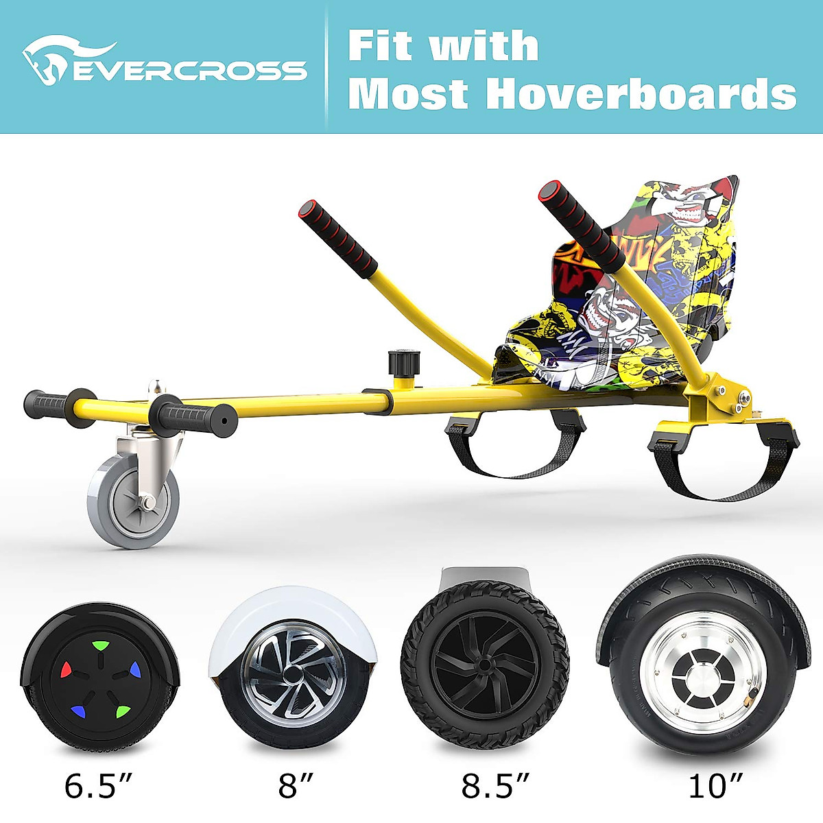 EVERCROSS Hoverboard Seat Attachment, New Gen Hoverboard Seat with Safety Brake System, Hoverboard Attachment with Adjustable Frame Length for 6.5" 8" 10" Hoverboard, Suitable for Kids & Adults