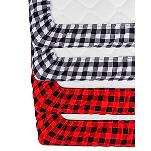 4 Pack Buffalo Check Plaid Neutral Unisex Fitted Baby Crib Sheets Set for Baby Boys or Girls (Red)