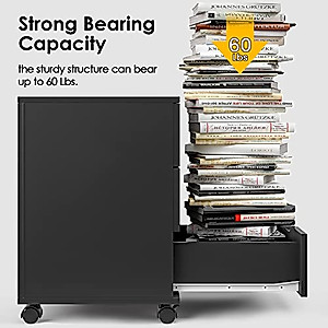STARY Fully Assembled 3 Drawer Wood Rolling File Cabinet, Black