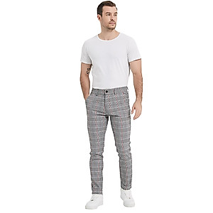 Plaid&Plain Men's Plaid Pants Skinny Dress Pants for Men Skinny Chino Pants Men 7301 Plaid-11-28X30