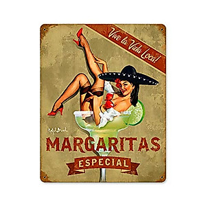 Retro Vintage Metal Plaque Sign Pin Up Girl Margarita Especial Tin Sign for Home Bar Kitchen Pub Wall Decor Signs 12x8inch