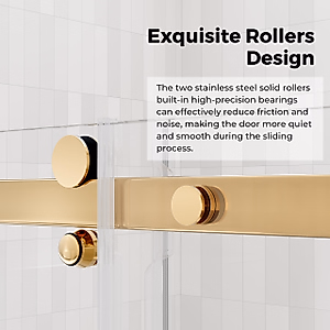 DELAVIN 56-60.in W x 72.in H Frameless Shower Door, Water Repellent Gold Shower Door with 5/16" (8mm) Clear Tempered Glass, Easy Sliding Showe Door with Explosion-Proof Film, Stainless Steel