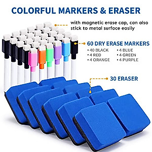 30 Piece Dry Erase Lap Boards Double-Sided for Classroom, 9 x 12 Inches Portable Lap Board Classroom Whiteboard with 60 Pens, 30 Erasers and 30 Pen Holders for Students and Adults