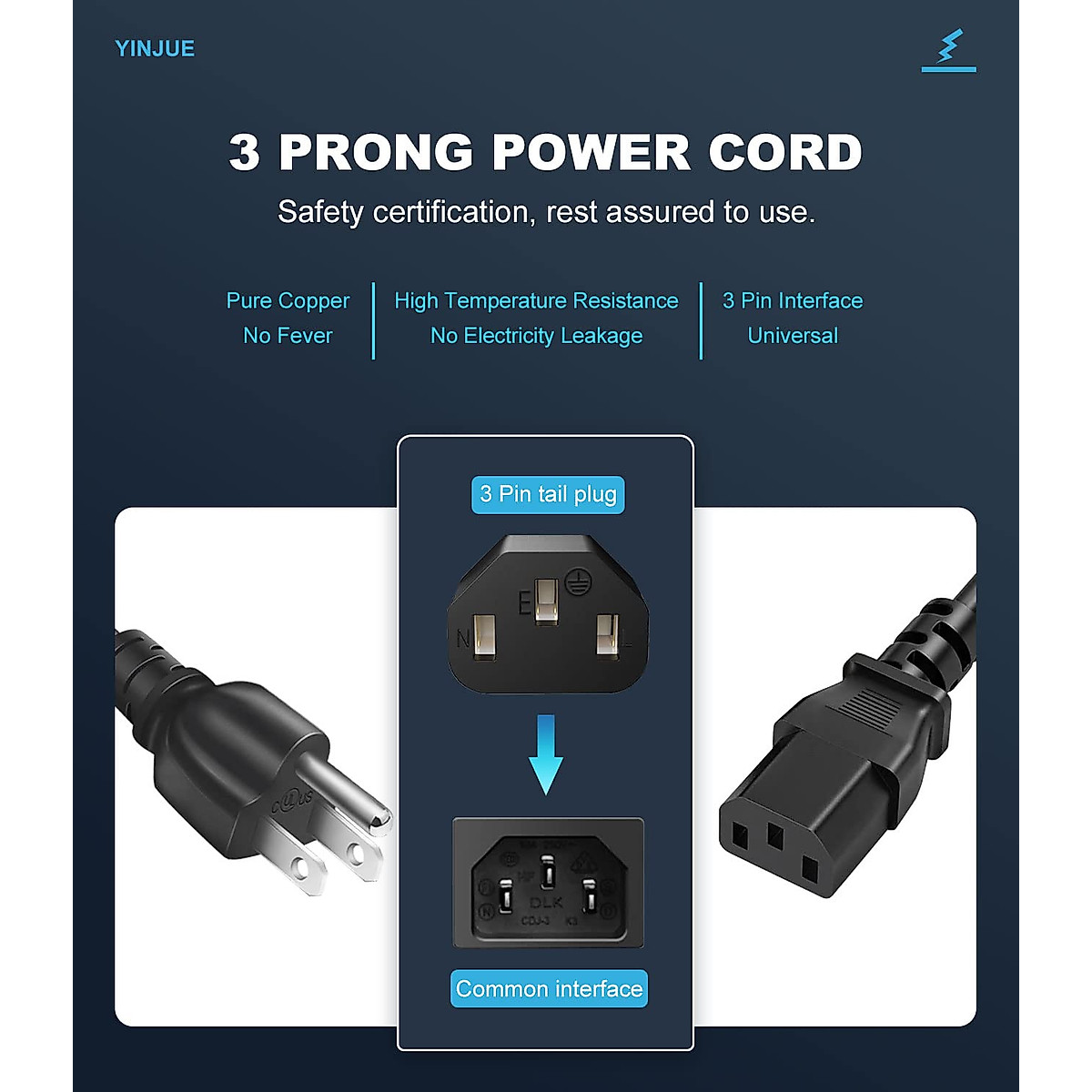 6FT PC Computer Power Cord for Dell OptiPlex Alienware XPS HP Elite Pavilion Envy Acer Lenovo ThinkCentre IdeaCentre MSI iMac Tower Desktop All in One Gaming AIO 3-Prong Power Cable