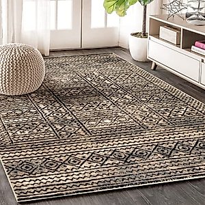 SUPERIOR Indoor Small Area Rug, Geometric Aztec Decor for Office, Home Entry, Dining, Dorm, Kitchen, Hardwood Floor, Living Room, Bedroom, Jute Backing, Navajo Collection, 5' x 8', Cream