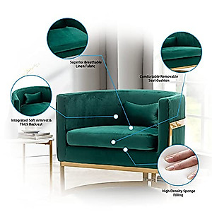 Modern Living Room Chair Velvet Barrel Accent Chairs Armchair, Upholstered Lounge Chair Mid Century Tub Bucket Club Side Chair Sofa for Bedroom-Green