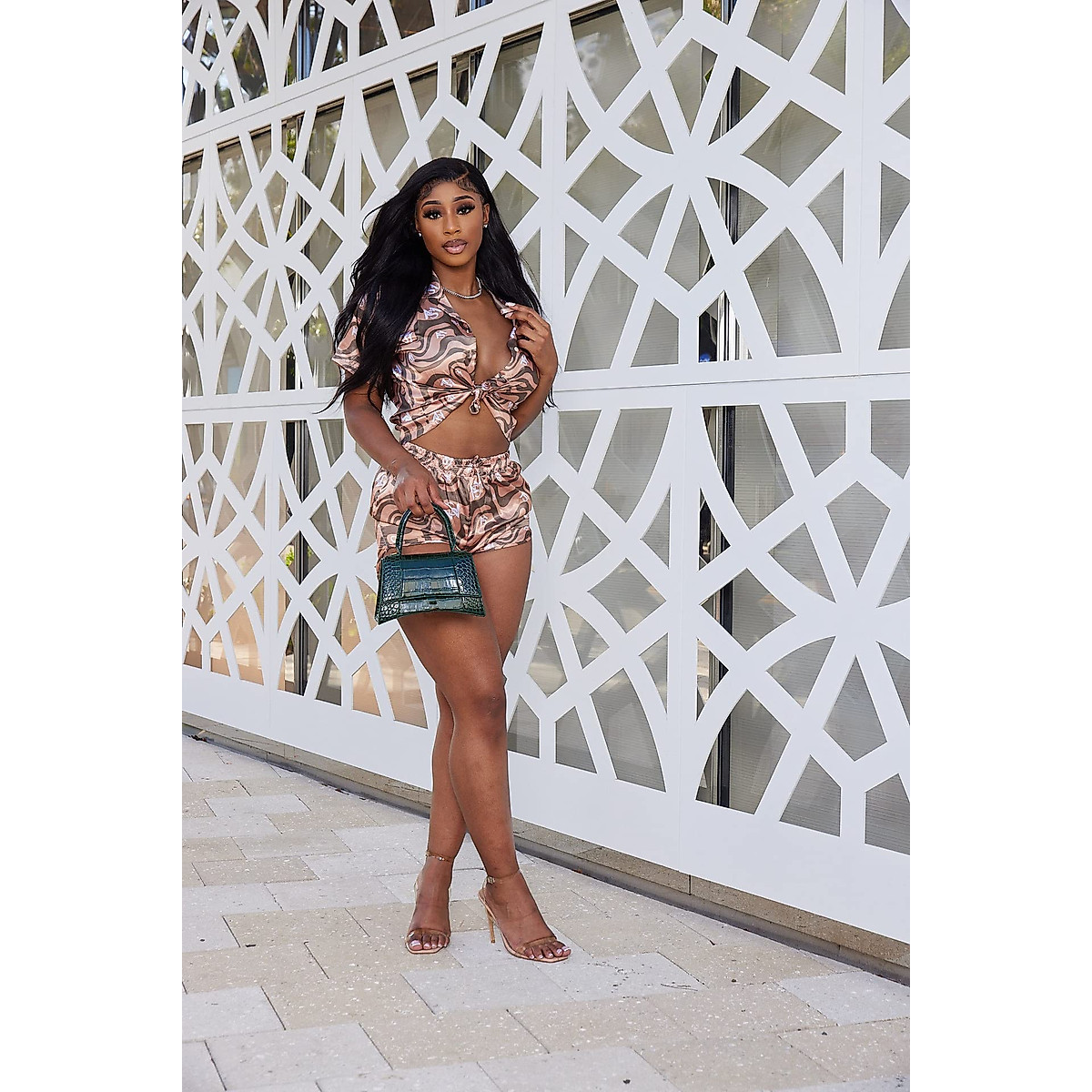 Fastkoala Women's 2 Pieces Outfits Clubwear Colorful Tie Dye Hooded Crop Top Shorts Joggers Tracksuit Sportswear Set Apricot S