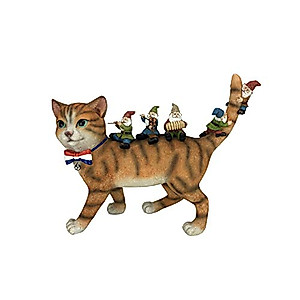 GlitZGlam Patrick The Patriotic Miniature Cat and The Happy Gnomes - A Fairy Garden Gnome Figurine