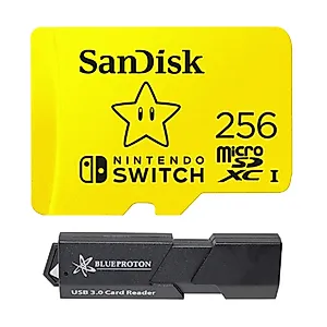 BlueProton USB 3.0 MicroSDXC Card Reader with SanDisk 256GB MicroSDXC UHS-I Card for Nintendo Switch Bundle