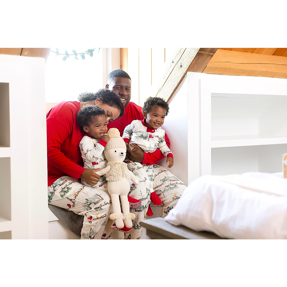 Burt's Bees Baby Baby Kids 2-Piece Family Jammies Matching Holiday Organic Cotton Pajamas, Santa's Sleigh, 8 Years