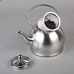 Creative Home 72258 Royal Stainless Steel Whistling Tea Kettle with Removable Infuser Basket, Folding Handle, 1 Quart