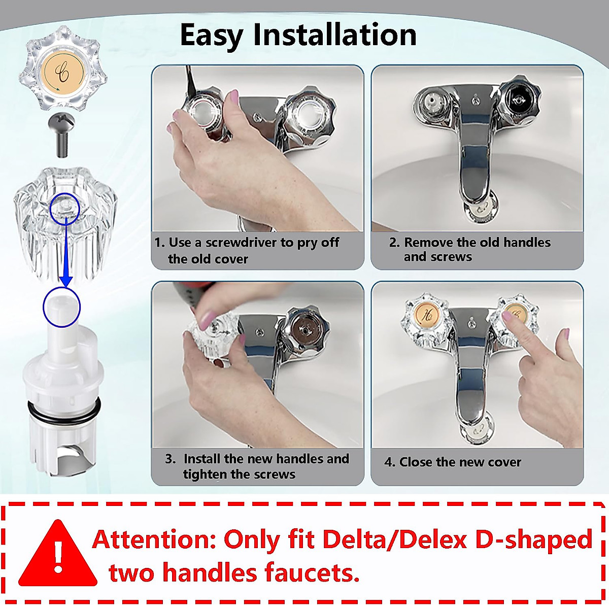 Bathroom Faucet Handles,Bathtub Shower Knob Replacement, Hot and Cold Faucet Replacement Handles Compatible with Delta/Delex Faucets (with Screwdriver)
