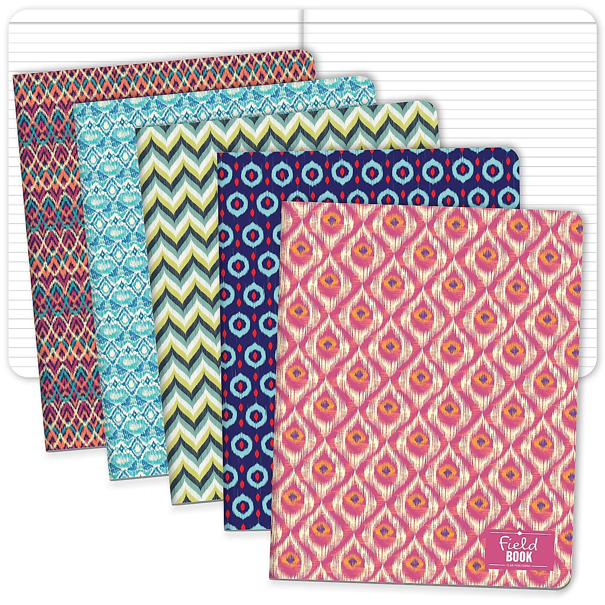 Elan Publishing Company Field Notebook/Journal - 8"x10" - Ikat Covers - Lined - Pack of 5