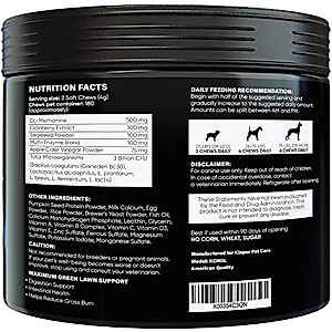 Green Lawn Chews for Dogs - Cranberry, ACV, Digestive Enzymes - Natural Dog Urine Neutralizer for Lawn - Supports Healthy Bladder, Urinary Tract - 180 Tasty Dog Treats for Yellow Burn Grass Spots