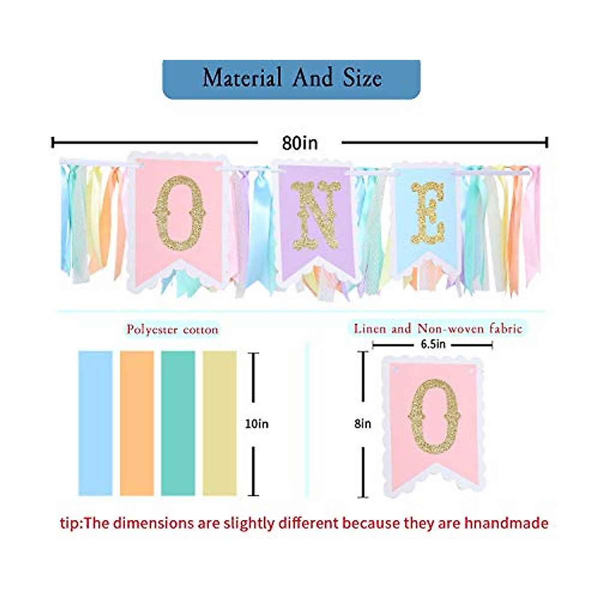 Rainbow High Chair Banner for 1st Birthday - Baby Girl Rainbow Smash Cake for Photo Props, First Birthday Photo Background, Macarons Color Ribbon (Rainbow High Chair Banner)