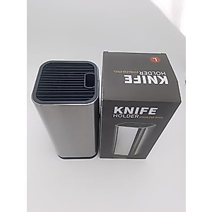 BOWONG Universal Knife Block, Stainless Steel Knife Holder Stand with Slots for Scissors and Sharpening Rod, Rectangular Knife Storage Stand Safe and Detachable for Easy Cleaning