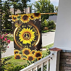 LSIWMSK Hippie Sunflower. Imagine All The People Living Life in Peace Flag 3D Print Vertical Double Sided Home Decoration Outdoor Garden Patio Yard Lawn Flag 12.5 X 18inch