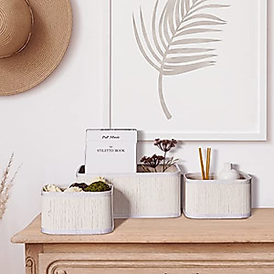 Sorbus Bamboo Storage Baskets - Set of 3 - Organizer Bins for Closet, Open Shelves, Bedroom - Fluted Design - Fabric Lining - Generous Depth & Large Size