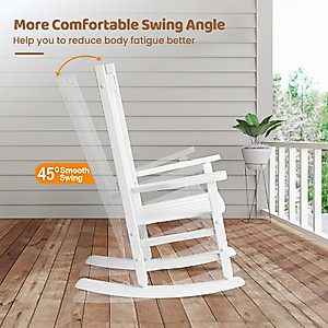 VINGLI Outdoor Child’s Rocking Chair, All Weather Wooden Rocking Chair with High Backrest, Patio Rocker for Garden, Yard, Balcony, Wooden Rocker for 3-9 Years Old, White