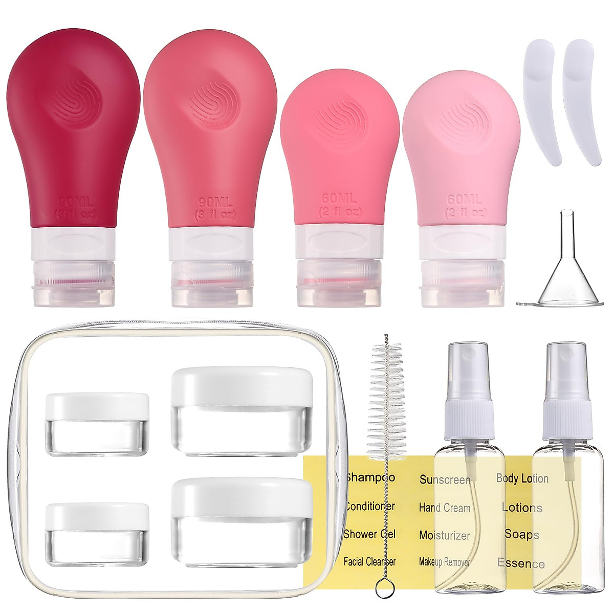 Gemice 16 Pack Travel Bottles Set for Toiletries,TSA Approved Travel Size Containers Leak Proof Silicone Squeezable Tubes Travel Accessories 2oz 3oz for Shampoo Conditioner Lotion Body Wash