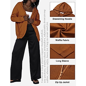 Cowasto Women Full Zip Up Hoodies Long Sleeve Casual Zipper Sweatshirt With Pocket Dark Brown
