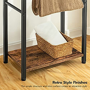 HOOBRO Freestanding Towel-Rack, 2 Tier Blanket Ladder Holder for Bathroom, 16.5"L x 9.4"W x 31.5"H, Blanket Rack, Industrial Drying and Display Rack with Shelf, Metal, Rustic Brown and Black BF02LB01