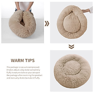 CEVICOLZE Small Cat Bed for Indoor Cats, Self-Warming Donut Kitty Bed for Small Cats Keeping Warm, Washable Pet Bed with Anti Slip Base, Khaki 15.8‘’