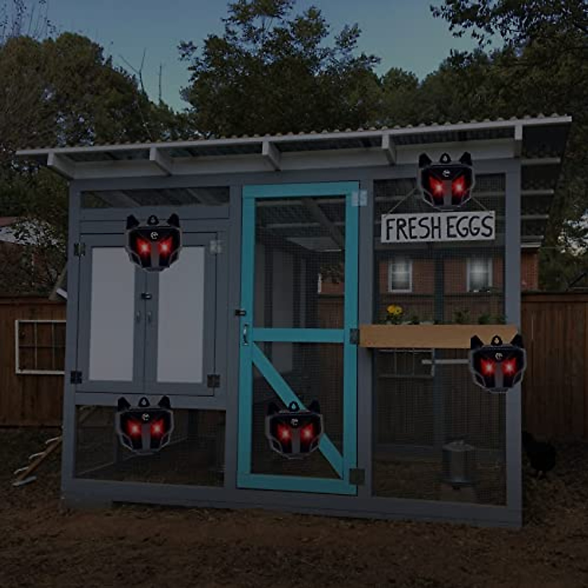 Careland 2 Pack Solar Powered Animal Repeller for Chicken Coop Livestock Farm Garden Night Time Predator Eyes Animal Deterrent Powerful Lights to Scare Away Coyote Deer Raccoon Skunk