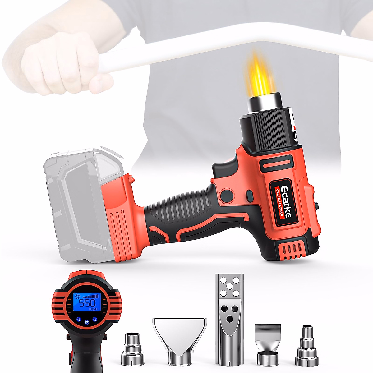 Cordless Heat Gun for Milwaukee M18 18V Battery,Heat Air Gun Fast Heating up to 1202℉,LCD Digital Display Soldering Heat Guns Perfect for DIY Shrink PVC Tubing,Wrapping&Paint Stripping（Bare Tool Only）