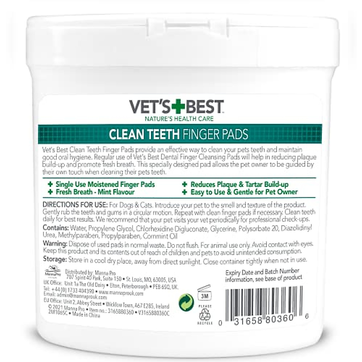 Vets Best Dental Care Finger Wipes | Reduces Plaque & Freshens Breath | Teeth Cleaning Finger Wipes for Dogs & Cats | 50 Disposable Wipes