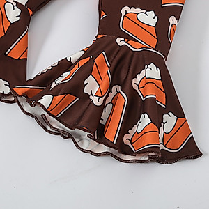 Baby Girl Thanksgiving Outfit Pumpkin Pie Romper+Flare Pants Newborn Girl Turkey Day Clothes 0-18 Months(White,12-18 Months)