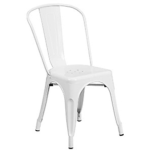 Flash Furniture Commercial Grade 31.5" x 63" Rectangular White Metal Indoor-Outdoor Table Set with 6 Stack Chairs