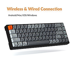 Keychron K6 68-Keys Compact Keyboard, Wireless Bluetooth/Wired Mechanical Keyboard with RGB Led Backlit Aluminum Frame Compatible with Mac Windows, Gateron Blue Switch