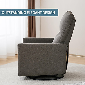 Ketaiyou Swivel Rocking Recliner Chair for Adults, Rocker Nursery Glider Chair for Living Room Bedroom, Upholstered Fabric Reclining Single Sofa Chair(Grey)