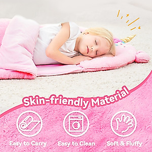 iPlay, iLearn Kids Unicorn Sleeping Bag, Toddler Girl Nap Mat, Plush Animal Slumber Bag 2 In 1 Pink Pillow Daycare Preschool Kindergarten Birthday Gift Travel Sleepover 3 4 5 6 7 8 10 12 Yr Child Teen