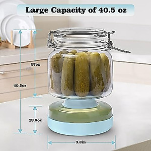 Trtyldt Glass Pickle Jar with Strainer Flip,Hourglass Pickle Juice Separator Jar for Olives,Gherkins or Sliced Pickles, 40.5oz Pickle Container Refrigerator Dishwasher Safe (light blue)