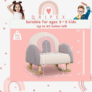 Dripex Childrens Rocking Chair, Upholstered Child Rocker, Kids Rocking Armchair with Solid Wood Legs, Kid Sofa Chair for Nursery, Playroom, Bedroom and Living Room (Pink)