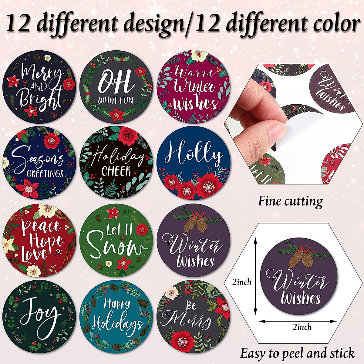600 Pcs Christmas Envelopes Stickers Xmas Happy Holiday Stickers 2&#039;&#039; Round Holiday Gift Stickers Inspirational Positive Word Decals Seasonal Envelope Seals for Greeting Card (Joy)