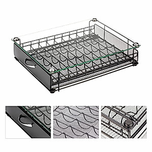 Rice rat Coffee Vertuo Capsule Holder Drawer for Nespresso With Glass For Cabinet Vertuoline Pod Storage Rack For Counter (Class-50 Pods（With handle）)