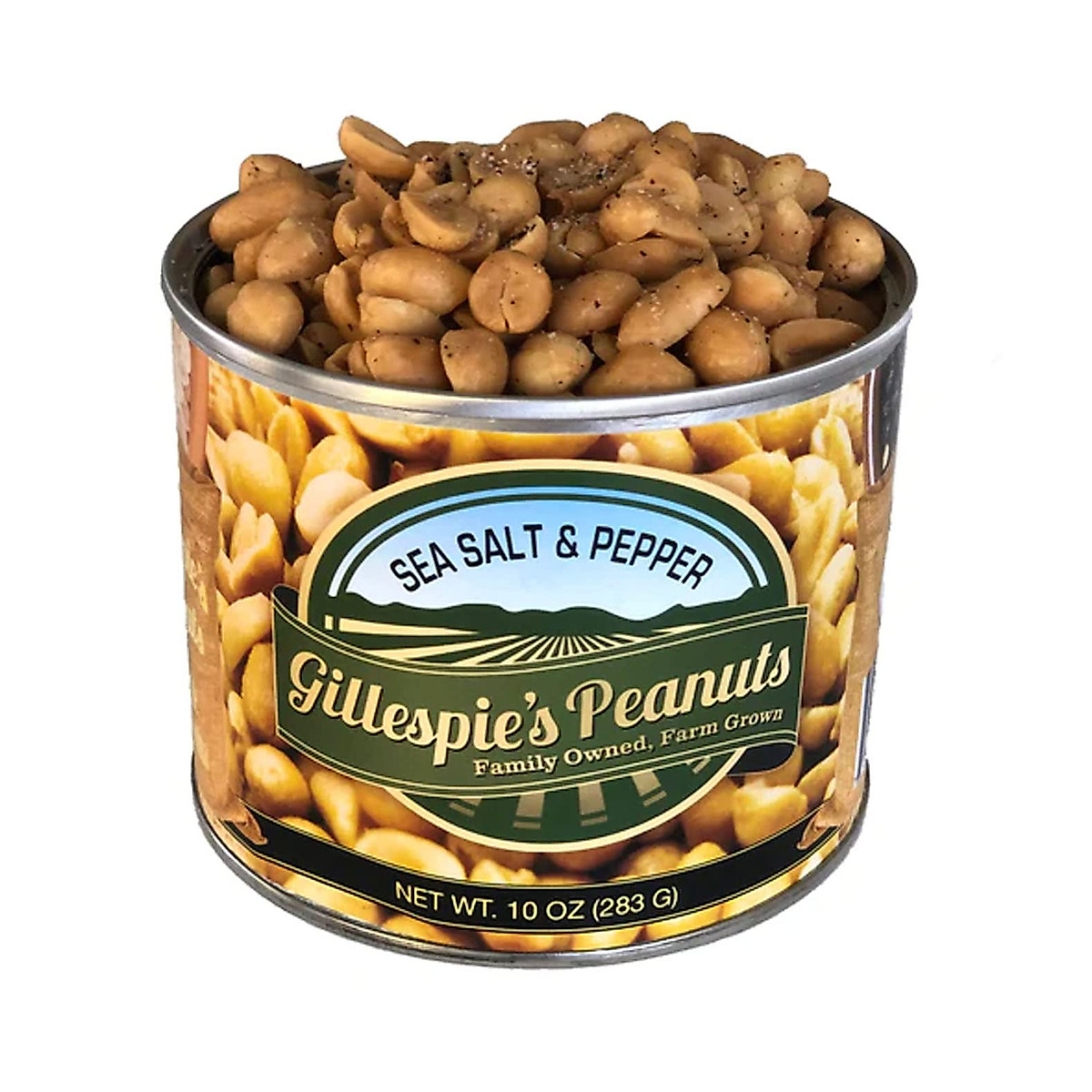Salt and Pepper 10oz cans Gillespie's Peanuts grown on our family farm! (1 Can)