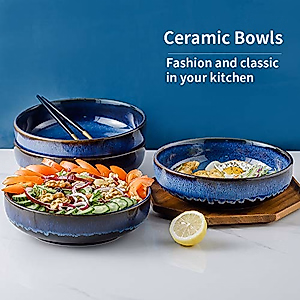 KOOV Ceramic Bowl, 46 OZ Pasta Bowls Set of 4, Large Salad Bowl Set, Large Bowl For Eating, Dinner Bowls, Stackable Serving Bowls, Reactive Glaze Series (Nebule Blue)