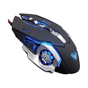 Gaming Mouse, Ergonomic USB Wired Gaming Optical Mice with 6 Programmable Buttons and 4 Colors LED Backlight, 4 DPI Settings Up to 2400 DPI Computer Mouse for Laptop PC Games & Work(Black)