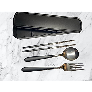 Travel Stainless Steel Utensils - Spoon Fork & Chopsticks with Box - Portable Active