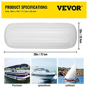 Vevor Mophorn 4 Ribbed Boat Fenders 10 x 28 Inch Boat Fenders Bumpers White Center Hole Bumpers Protection