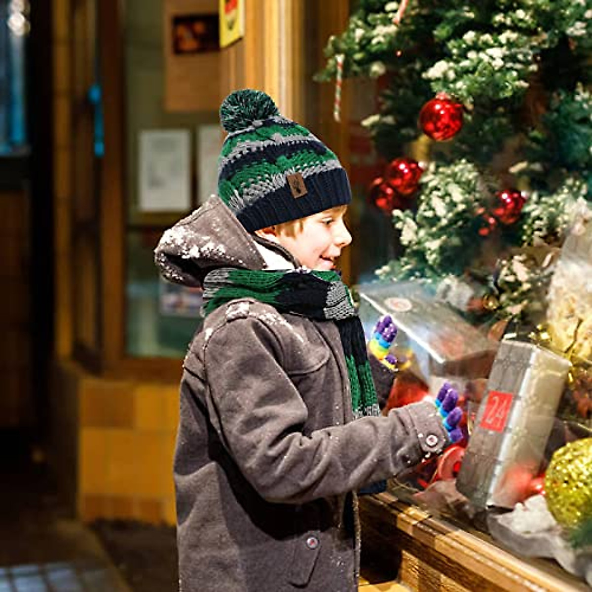 Boys Winter Hat Scarf and Gloves Set for Kids Warm Knitted Hat Mittens and Fleece Neck Warmer Scarf Set for Boys Girls 3pcs