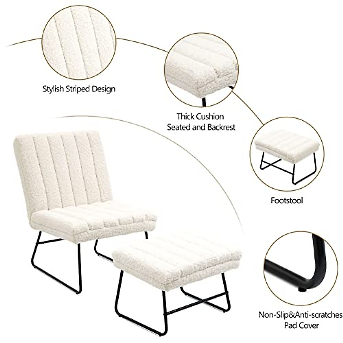 Homedot Living Room Chair Adjustable Backrest, Modern Accent Chair with Ottoman Foot Rest Comfortable Faux Velvet Recliner Chair with Footstool for Living Room,Reading Room