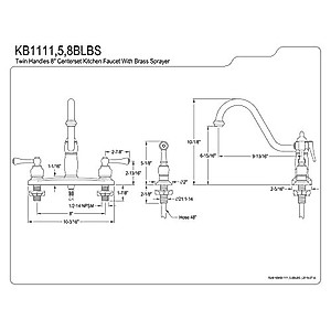 Kingston Brass KB1111BLBS Heritage 8-Inch Twin Handle Kitchen Faucet Sprayer, Chrome