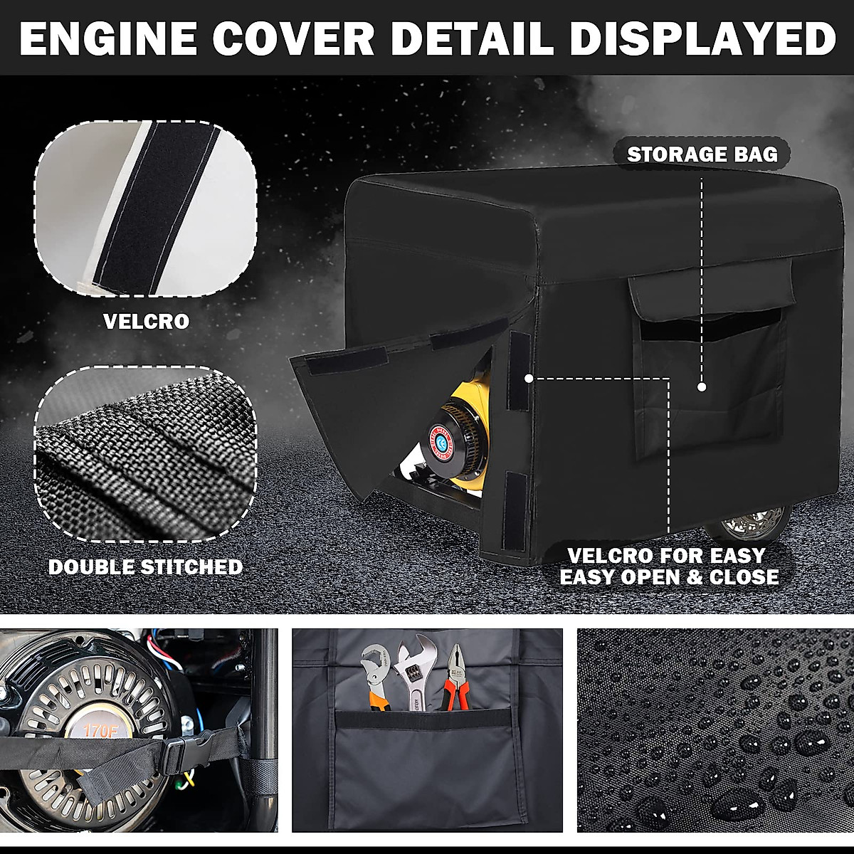 Autolion Generator Cover Waterproof Universal Thicken 300D Polyester 26 x 20 x 20 inch - for Most Generators 5000-10000 Watt, Black