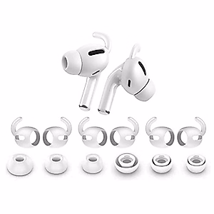 Zotech 3 Pairs AirPods Pro 1st & 2nd Gen Ear Hooks Secure Anti Slip Covers + Silicone Ear Tips Earbud Eartips (S, M, L, White)