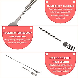 Telescopic Fork,Extendable Fork,Extending Fork,64cm Long Stainless Steel Retractable Fork Extendable Dinner Fruit Dessert Fork Cutlery 8.7-25.4inch